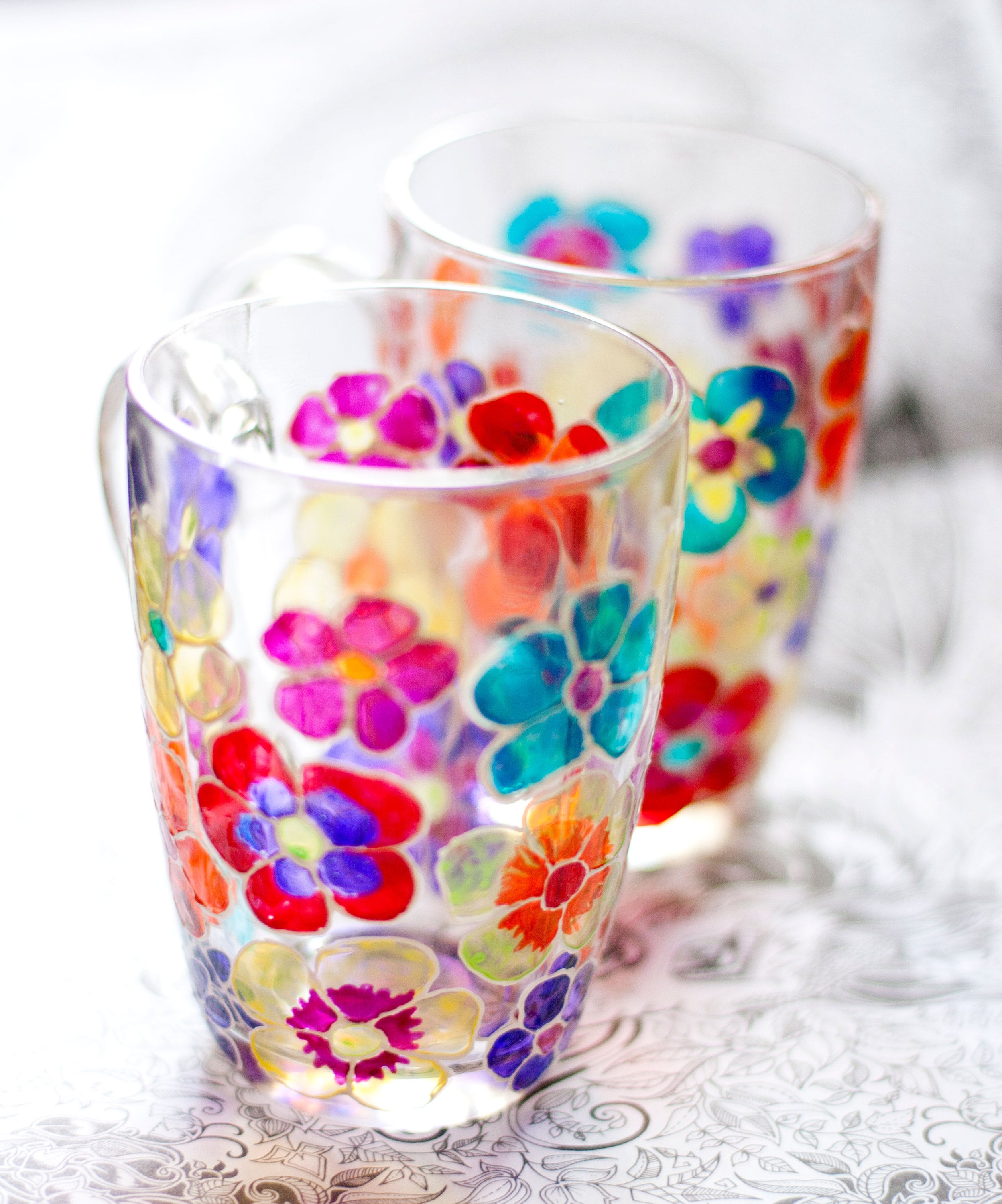 Hand Painted Multicolor Rainbow Flowers Floral Coffee Tea Mug Mothers ...