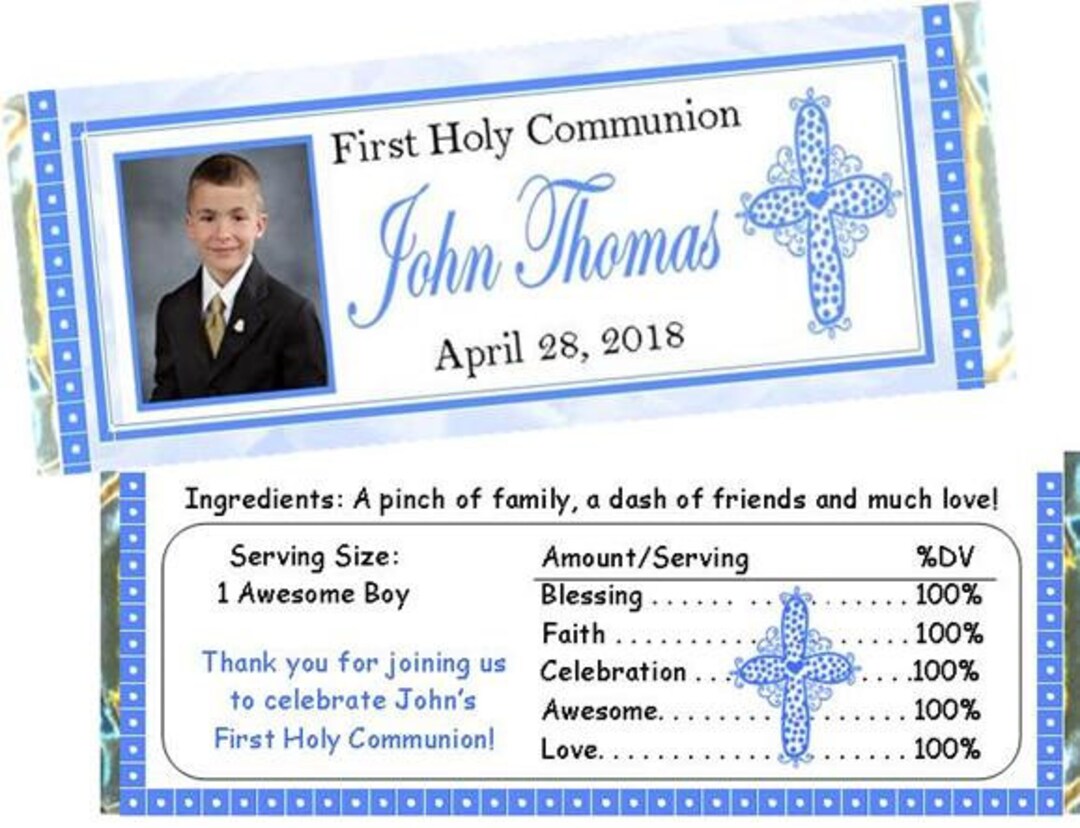 Boys First Holy Communion Candy Bar Wrappers - (set of 18) FREE FOIL ...