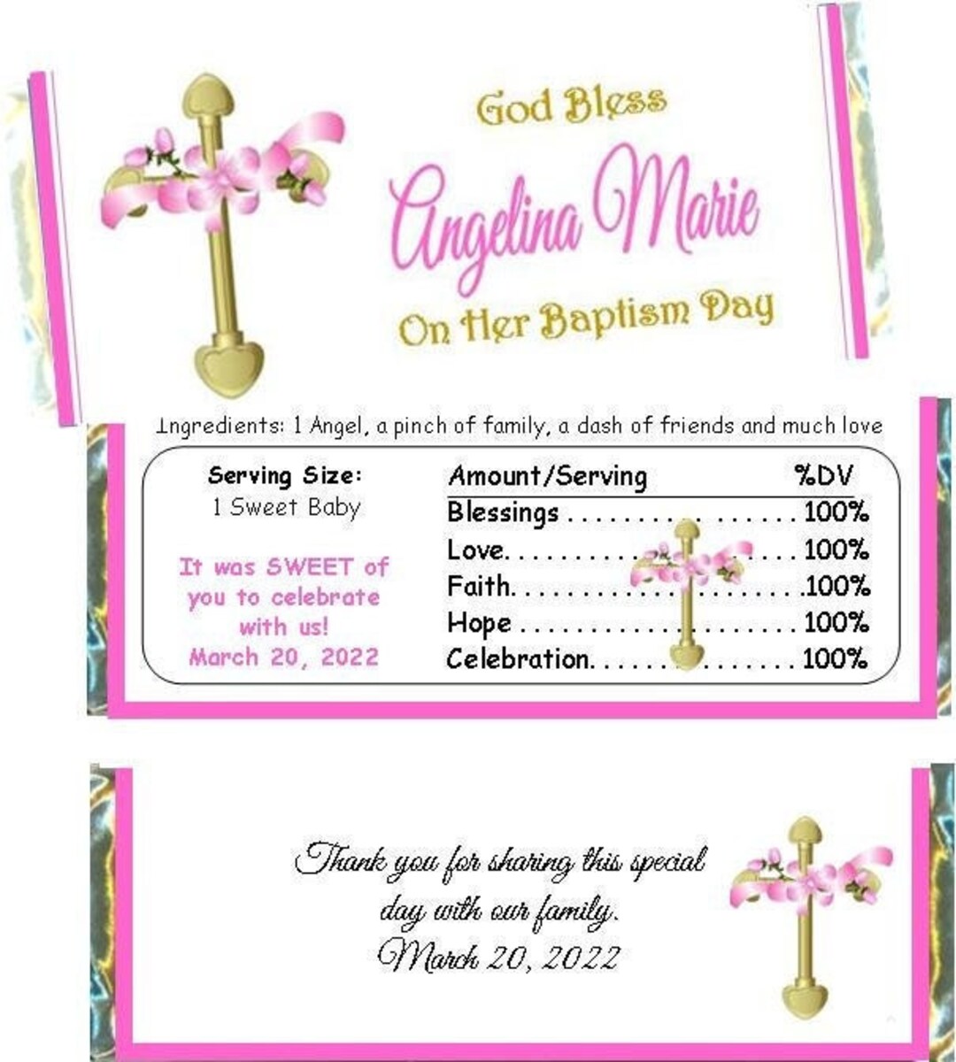 Gold Cross Baptism Candy Bar Wrappers set of 18 FREE FOIL Baptism ...