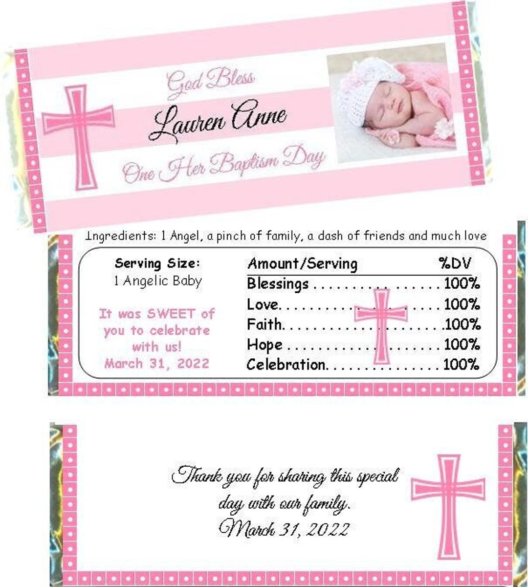 Baptism Candy Bar Wrappers set of 18 FREE FOIL Cross Baptism Favors ...
