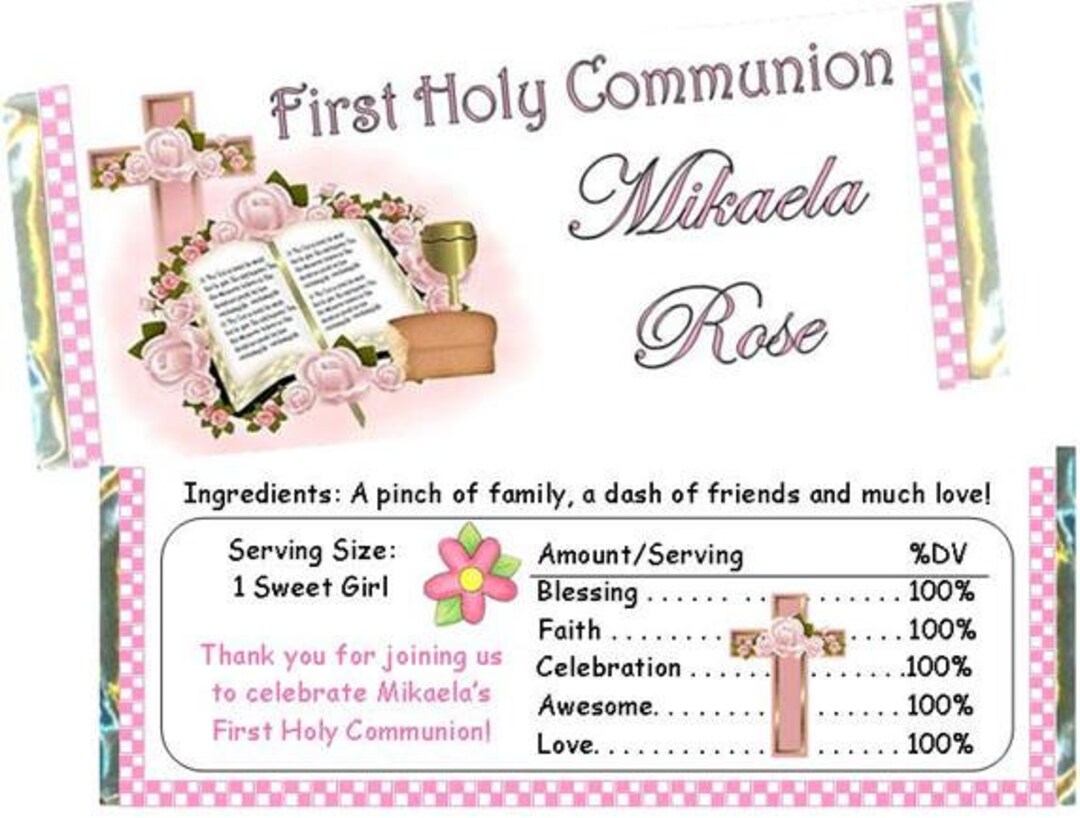 Girls First Holy Communion Candy Bar Wrappers, or Digital File, (SET OF ...