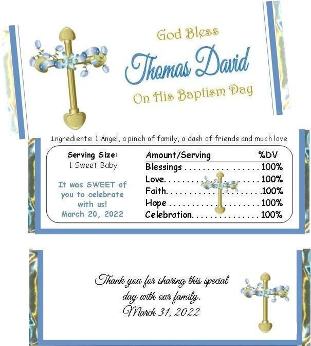 Boys Cross Baptism Candy Bar Wrappers (set of 18) FREE FOIL! Boys ...