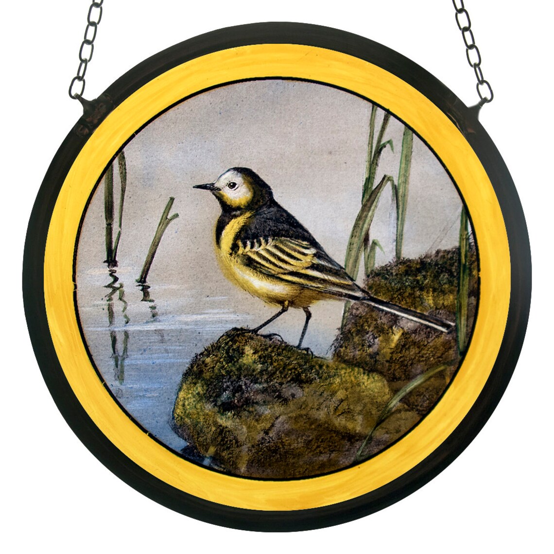 Pied Wagtail Stained Glass Kilnfired Roundel, Vintage Look, Bird ...