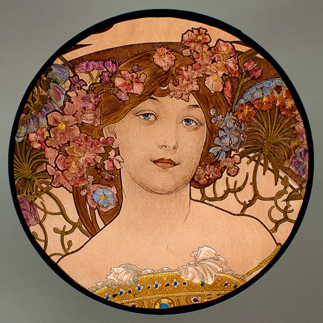 Mucha, Rêverie, Mucha Kilnfired Glass Roundel, Mucha Stained Glass ...