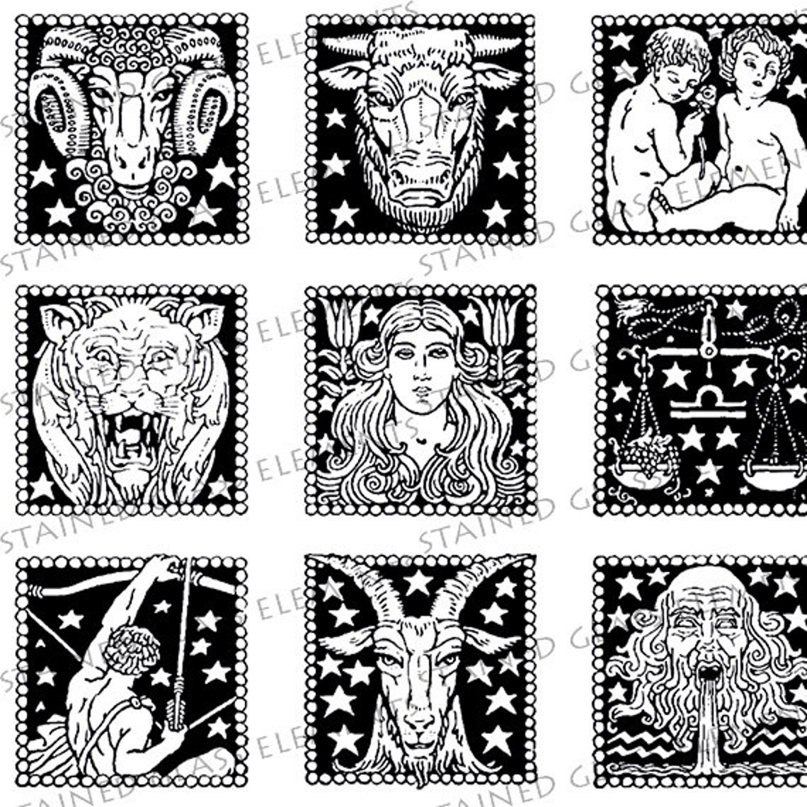 Ceramic Decals, Black, Zodiac Ceramic Transfers, Astrology Transfers ...