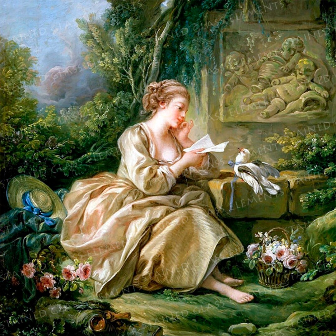 Rococo Ceramic Decal Girl Reading Secret Letter Waterslide Transfer for ...