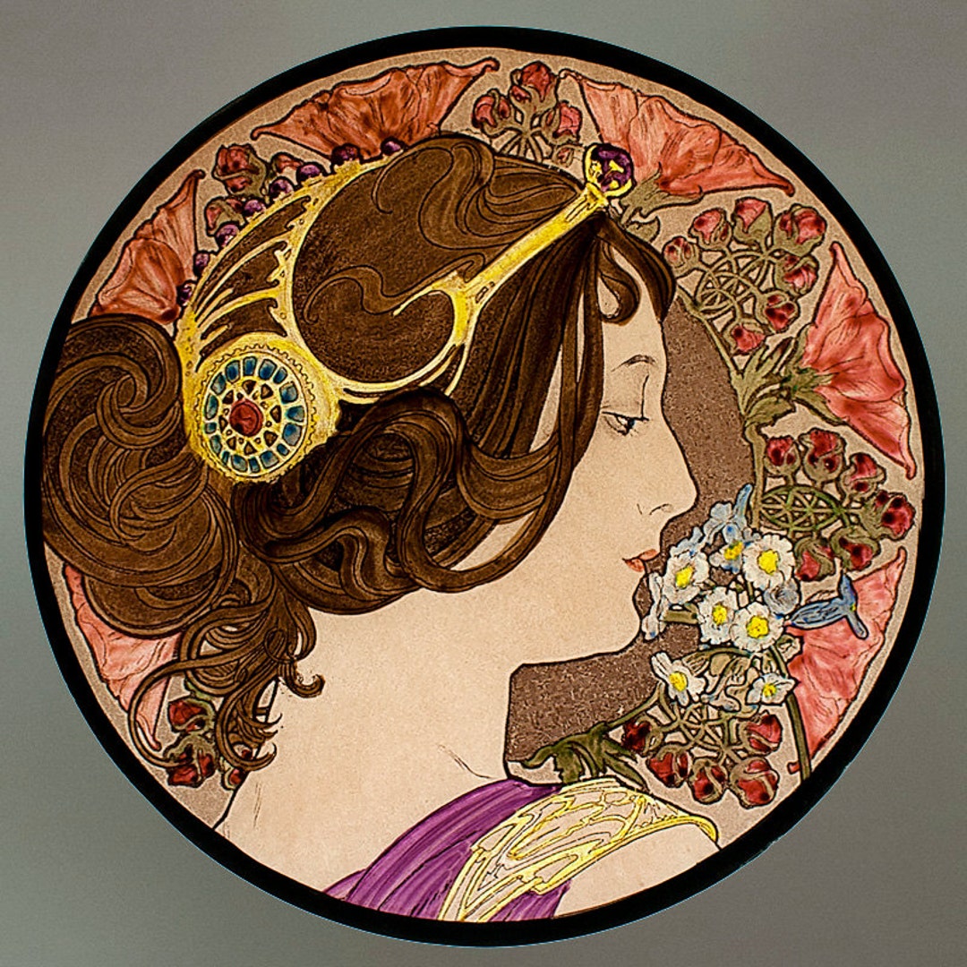 Mucha Stained Glass Mucha Primrose Mucha Kilnfired Glass - Etsy