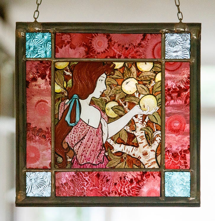 Temptation stained glass, art nouveau suncatcher, tentation vitrail ...