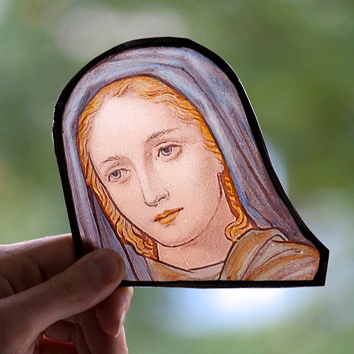 Saint Mary, stained glass fragment, prerafaelites, stained glass ...