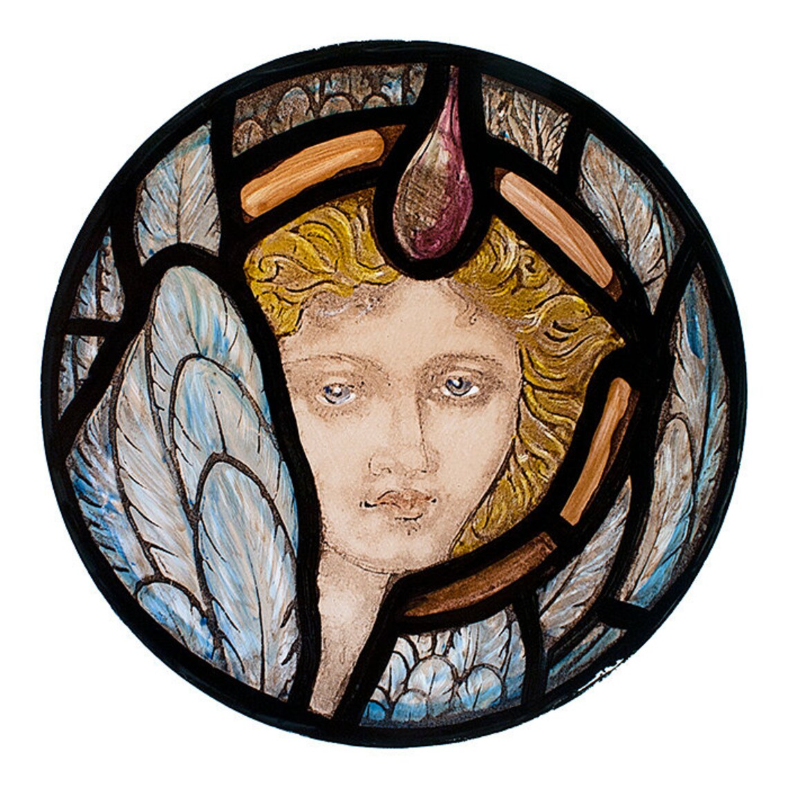 Angel, Stained Glass Fragment, Kilnfired Glass, Antique Glass, Glass ...