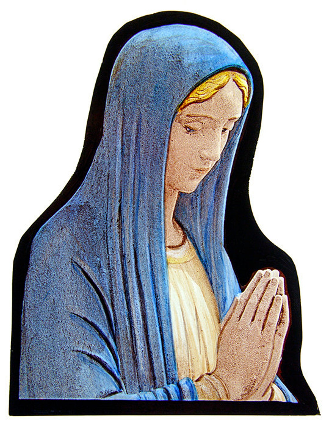 Heilige Maria gebrandschilderd glas fragment, glasschildering ...