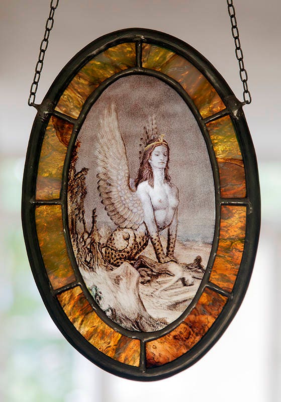 Sphinx stained glass, Sphinx suncatcher, surrealism, surrealistic ...