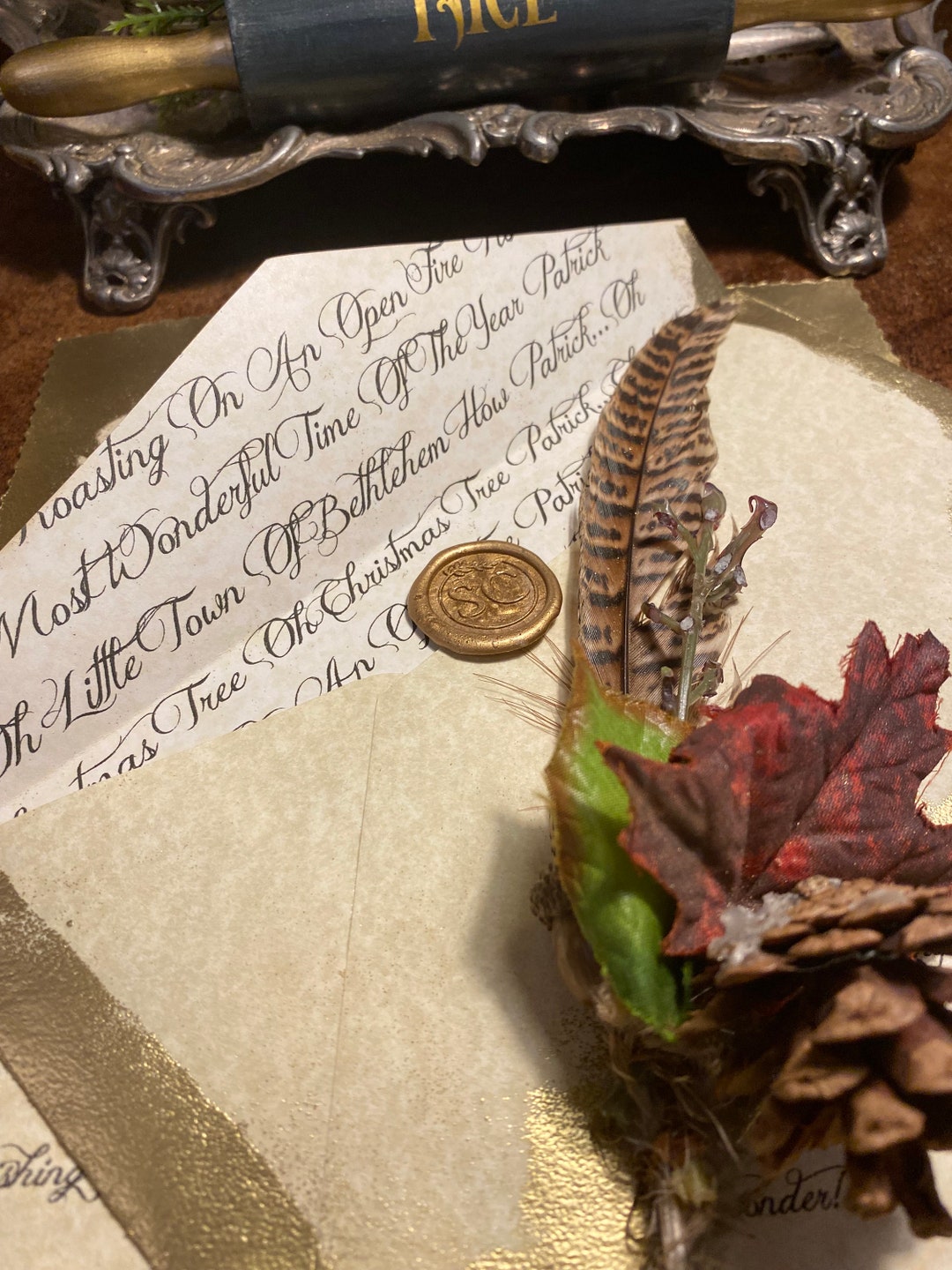 Antique Father Christmas Letter Parchment Caligraphy Gold Embossed ...