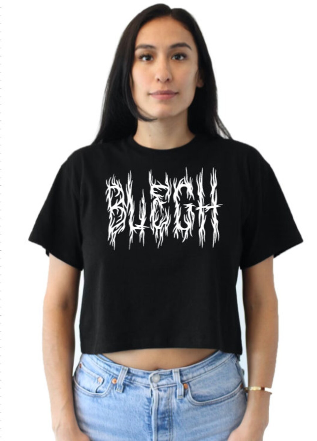 BLEGH Woman's Black Crop Top Metal Font - Etsy