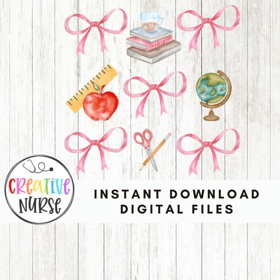 Pink Bow Coquette Watercolor Teacher PNG Instant Download File - Etsy