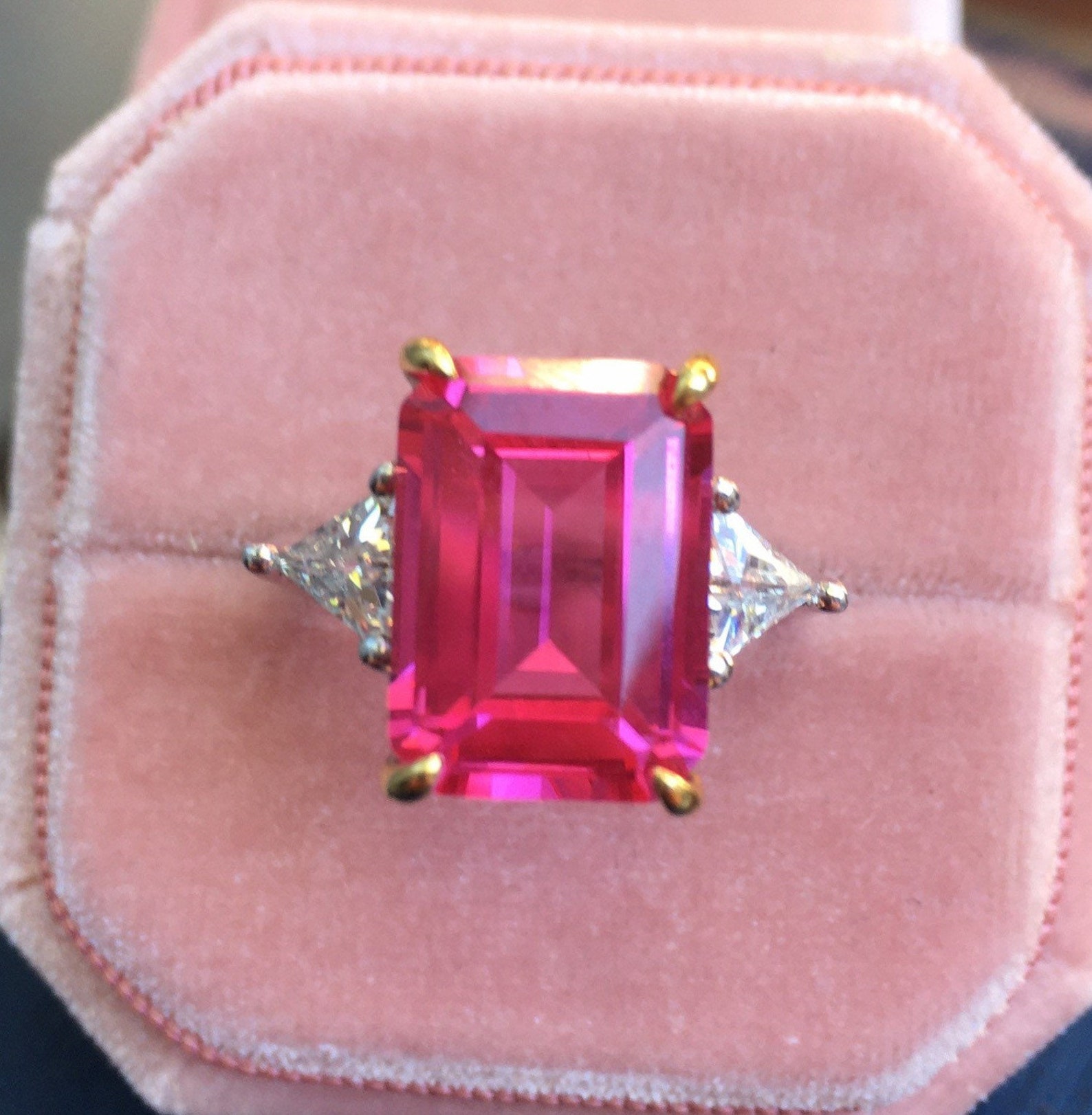 1610mm Cherry Cola Pink 3-stone Ring Sterling Silver Cocktail - Etsy