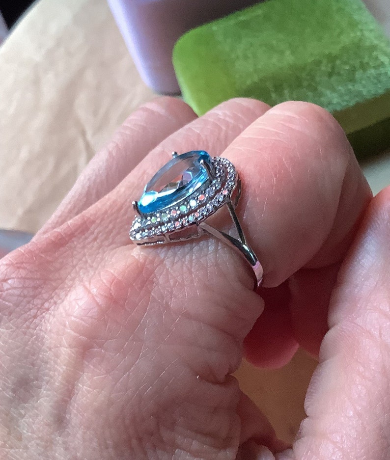 Topaz Pear Halo Ring Big Natural Blue Topaz in a Pear Halo Big - Etsy