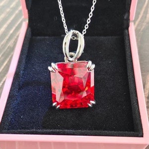 Lab Diamond Red Ruby Radiant Pendant Necklace Red Beryl Necklace Pigeon ...
