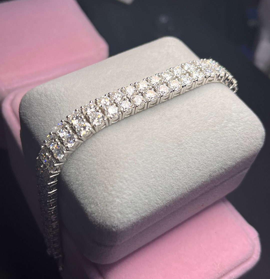 24 CTW D VVS1 Moissanite Double Tennis Bracelet Sterling Silver Link ...