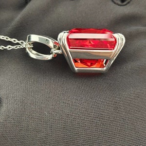 Lab Diamond Red Ruby Radiant Pendant Necklace Red Beryl Necklace Pigeon ...