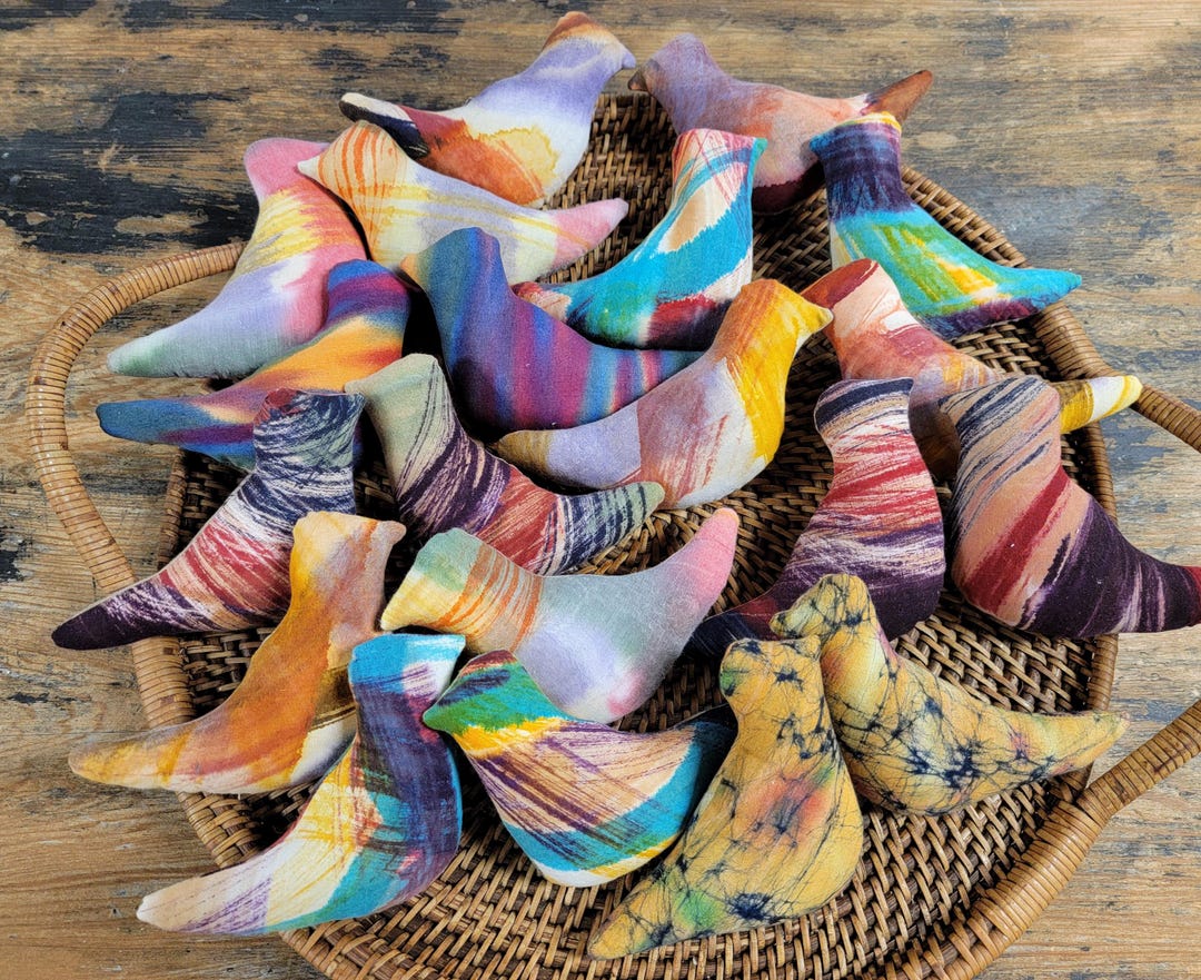 Handmade Stuffed Fabric Bird Ornament Bowl Filler or Hanging Colorful ...