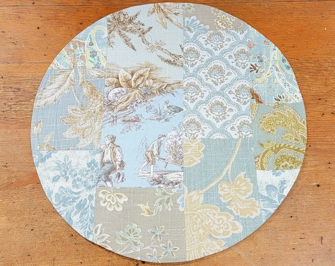 18 Round Quilted Linen Table Topper/centerpiece Mat Sky Light Blue ...