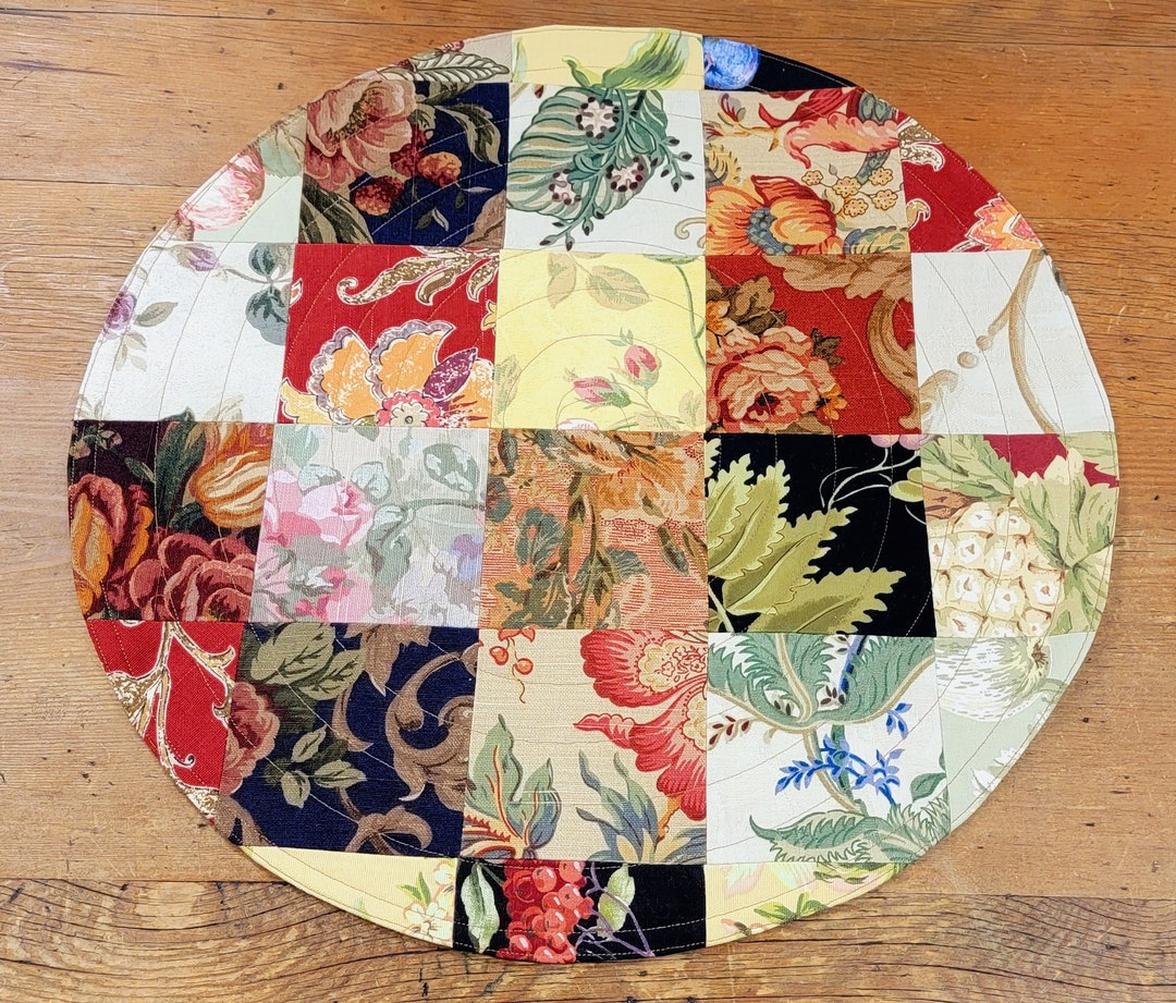 20" Round Quilted Patchwork Centerpiece Table Mat Waverly Floral Multi ...