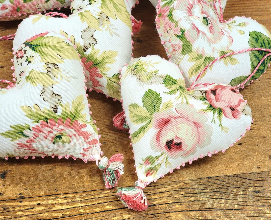Heart Shaped Hanging Ornaments Stuffed Waverly Norfolk/rose Spring ...