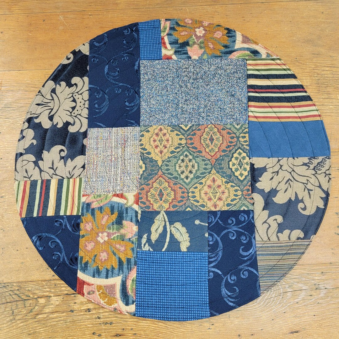 Custom Round Quilted Table Topper: Patchwork Centerpiece Mat Multicolor ...