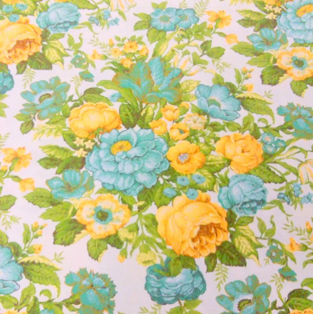 4 or 8 Yards: Vintage 70's 80's Waverly Fabric ~ Vernon House ~ Aqua ...
