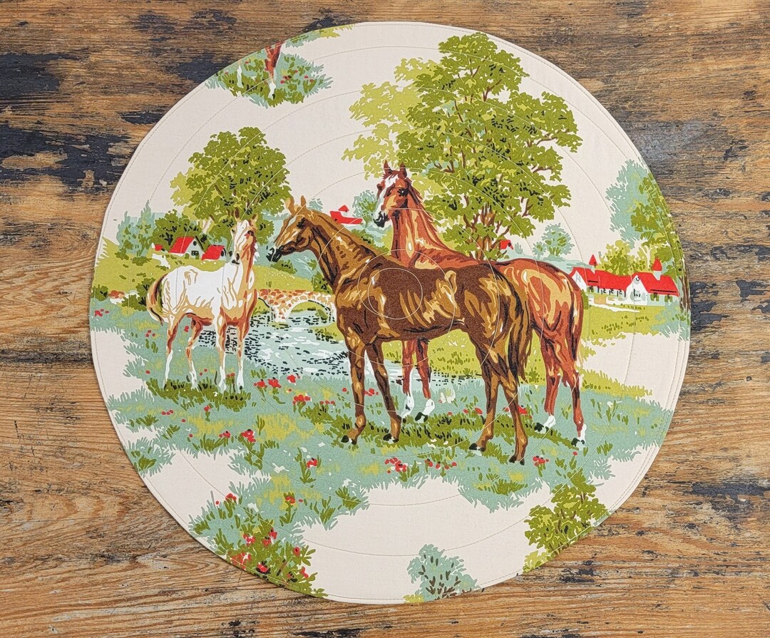 Round Table Topper Centerpiece Mat Equestrian Stable Horse Scene - Etsy