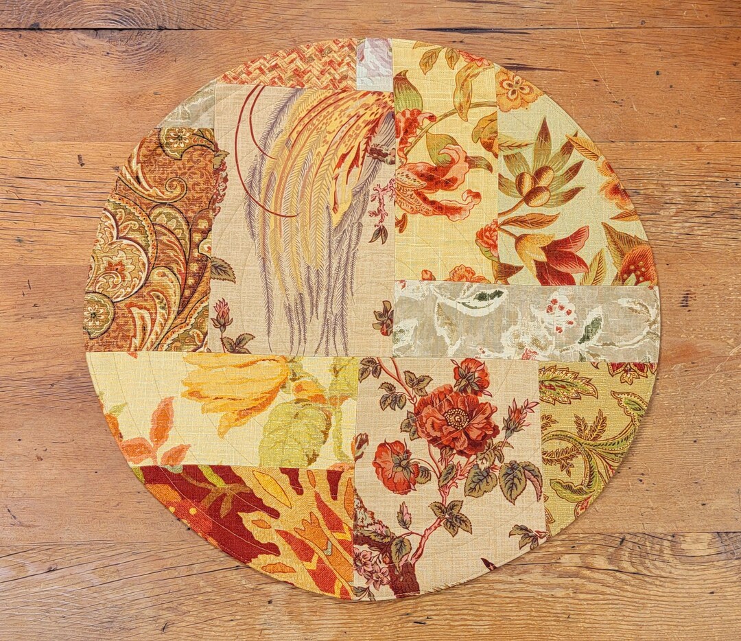 20 Round Quilted Linen Table Topper/centerpiece Mat Mixed Prints ...