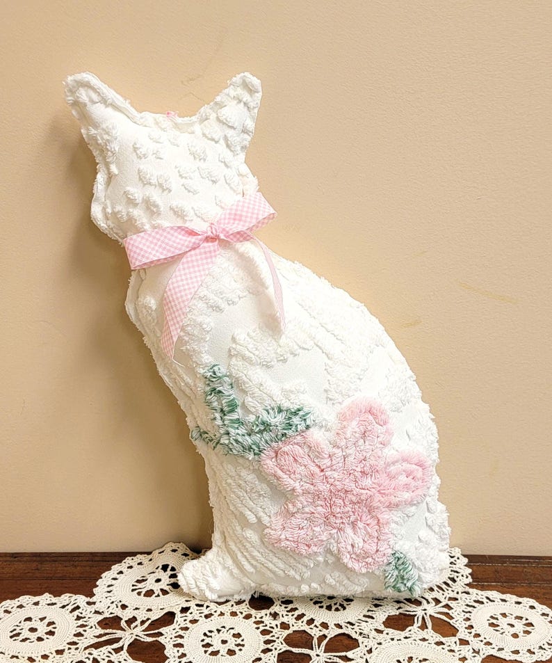 Vintage Chenille Kitty Cat Pillow / Pink Kitten Ornament - Etsy