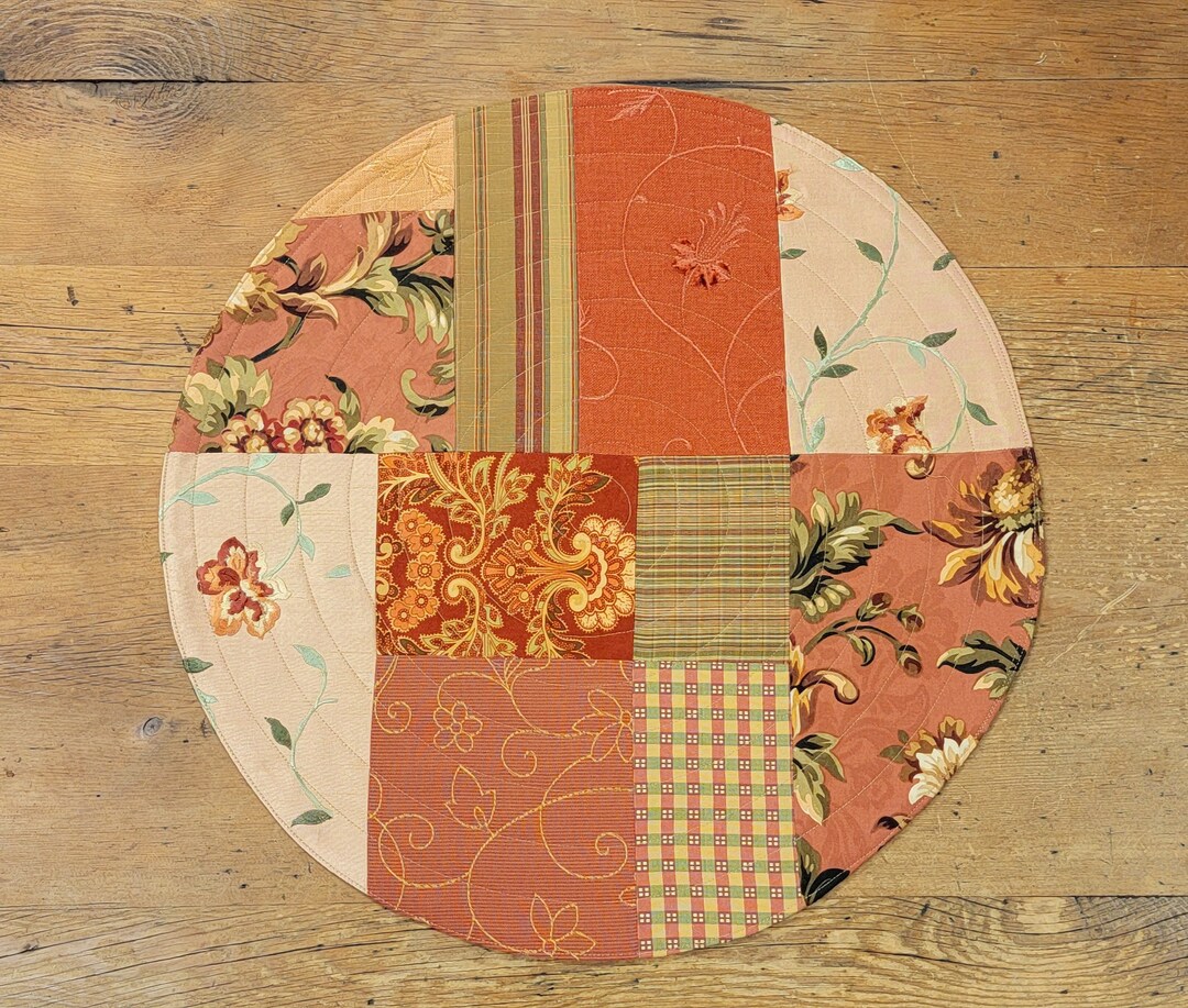 20" Round Quilted Table Topper/centerpiece Mat Multicolor Patchwork ...