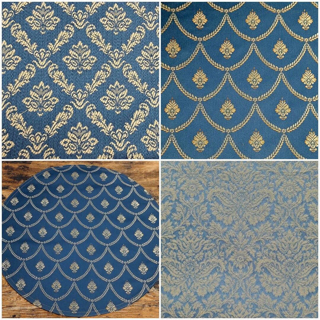 Round Table Topper Centerpiece Mat Jacquard Blue Gold Damask - Etsy