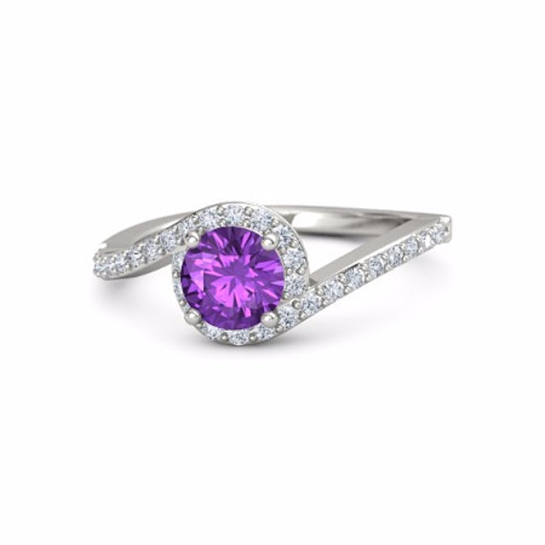 Purple Amethyst Engagement Ring, Engagement Ring Amethyst, Curved ...
