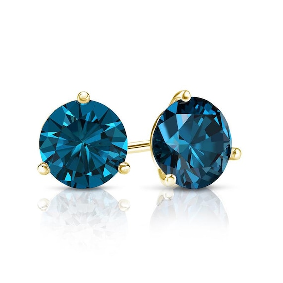 Blue Diamond Earrings 14k Yellow Gold Blue Diamond Screwback Stud Earrings Blue Diamond Jewelry Blue Diamond Stud Earrings 4mm 5mm 6mm Etsy