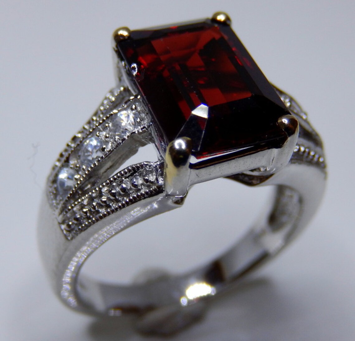 5ct Rare Garnet Gemstone Ring 14k White Gold Handmade Ring With White ...