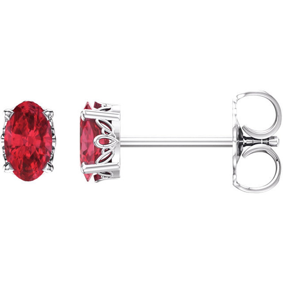 14k White Gold Ruby Stud Earrings, Oval Ruby Earrings, Oval Ruby Stud ...