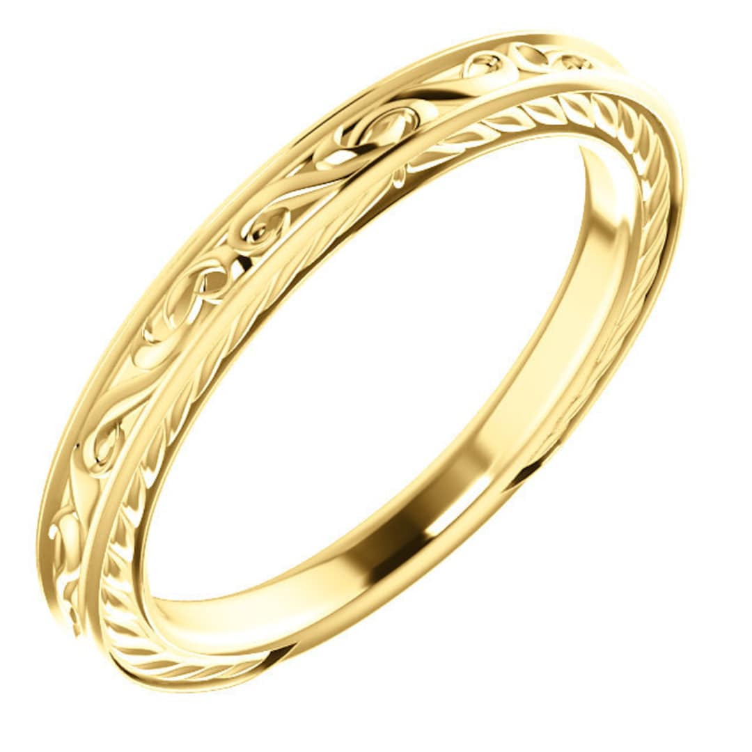 Vintage 14k Yellow Gold Wedding Band, 3mm Wedding Band for Women, Gold ...