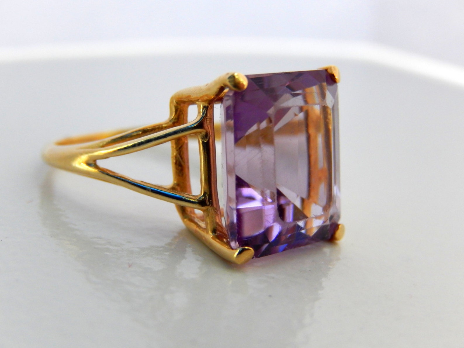 Vintage Amethyst Ring Rectangle Amethyst Ring Gold Amethyst - Etsy