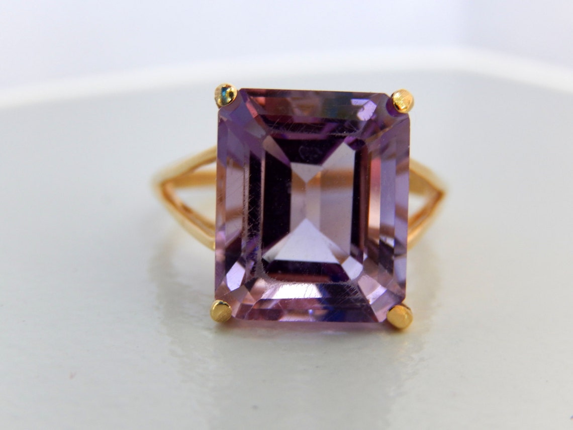 Vintage Amethyst Ring Rectangle Amethyst Ring Gold Amethyst - Etsy