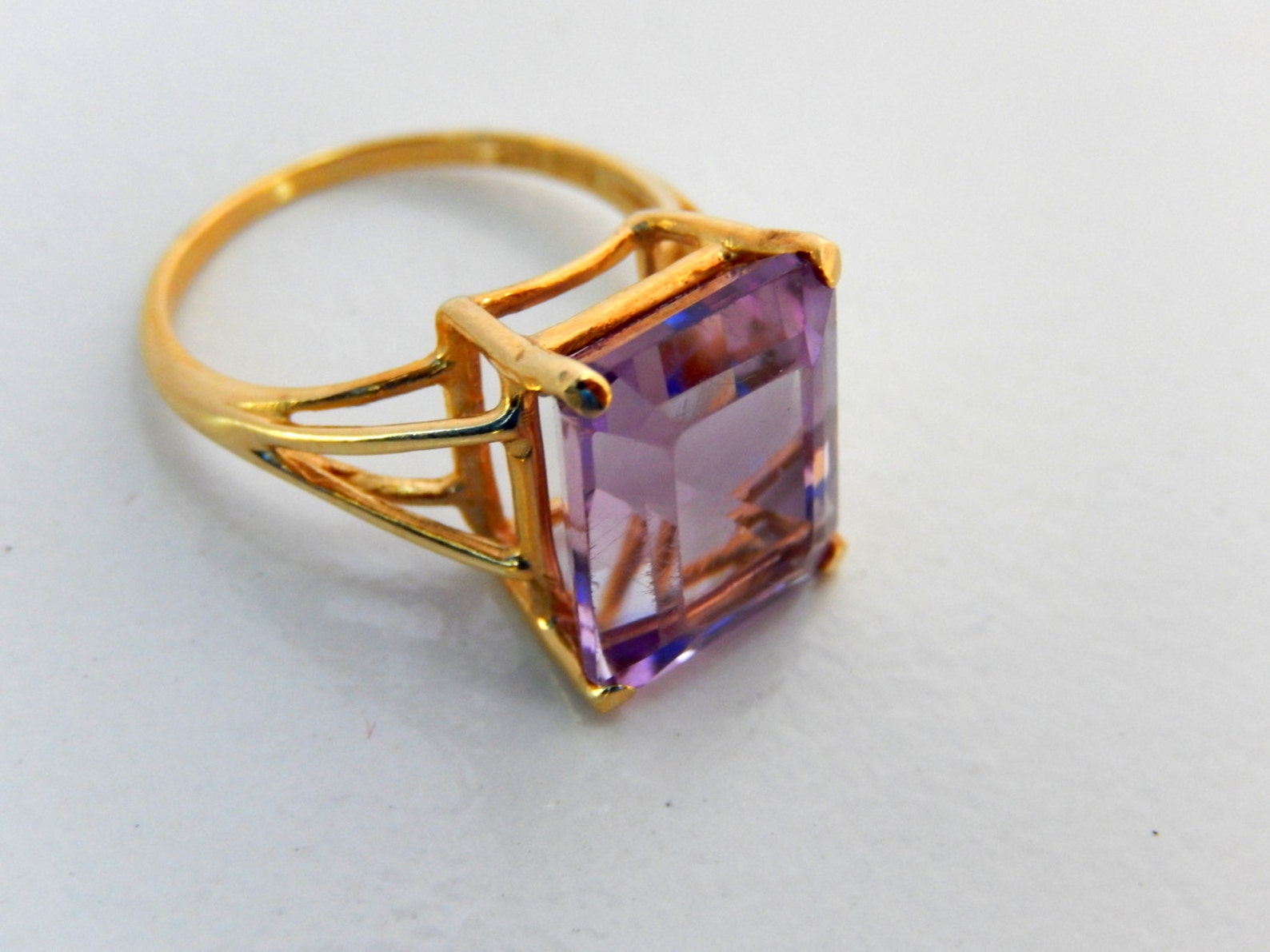 Vintage Amethyst Ring Rectangle Amethyst Ring Gold Amethyst - Etsy