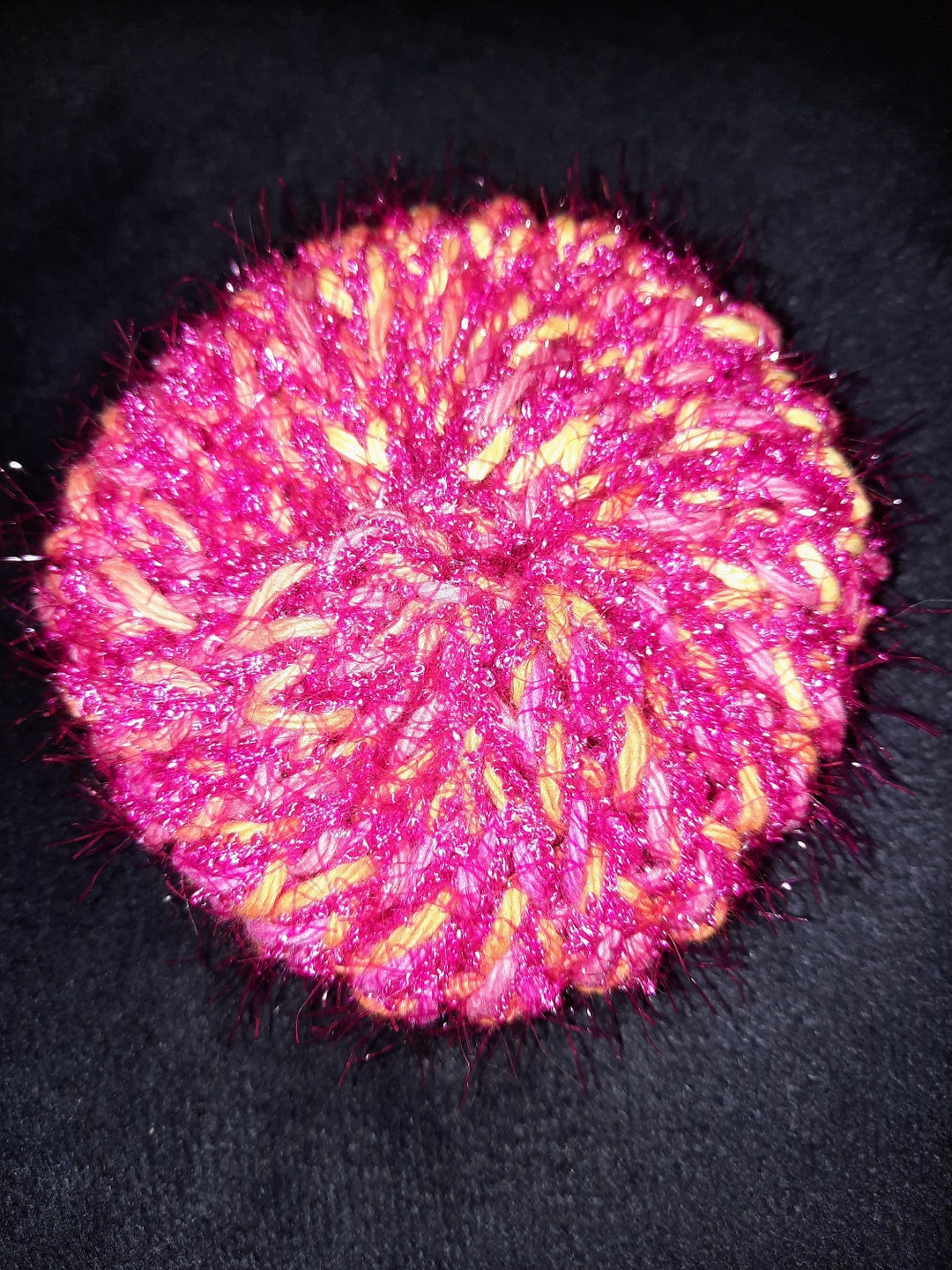 Round Loom Knit Scrubby (small) With Fuchsia~~ Kitchen Bath Scrubber ...