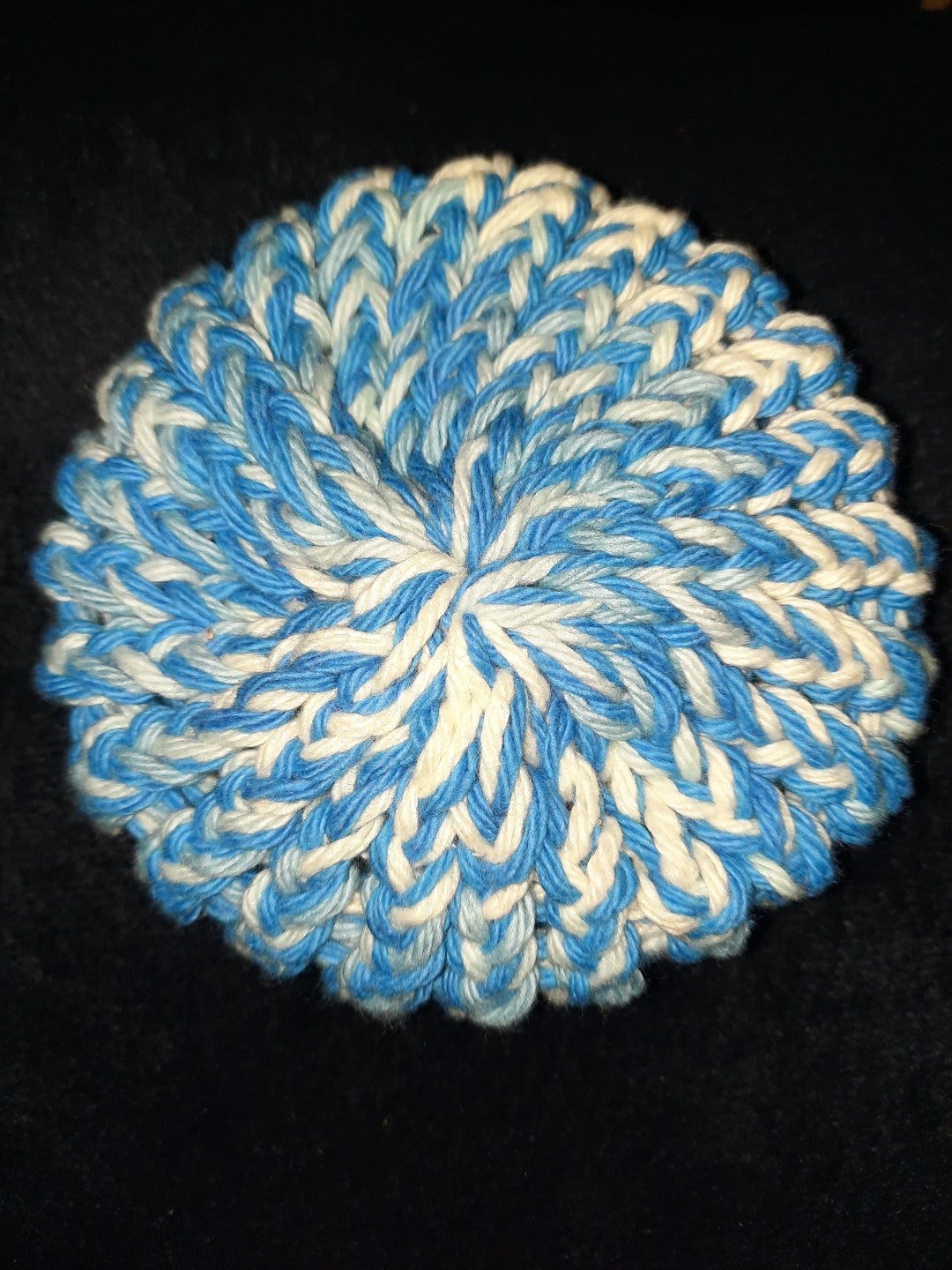 Round Loom Knit Cotton Pouf/sponge ~~ Kitchen Bath Sponge Cloth Pouf ...