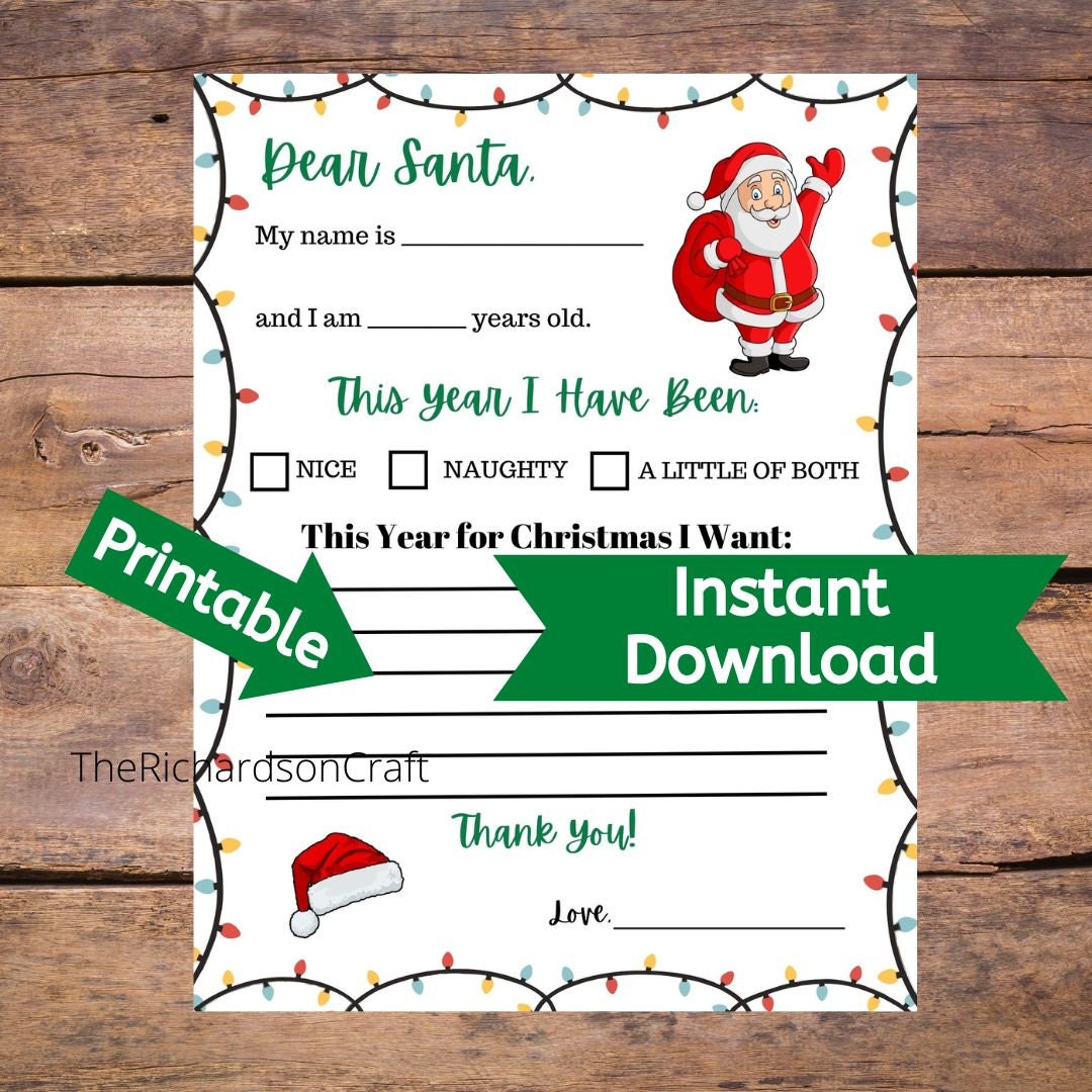 Dear Santa Letter | Instant Download | Christmas Letter to Santa for ...