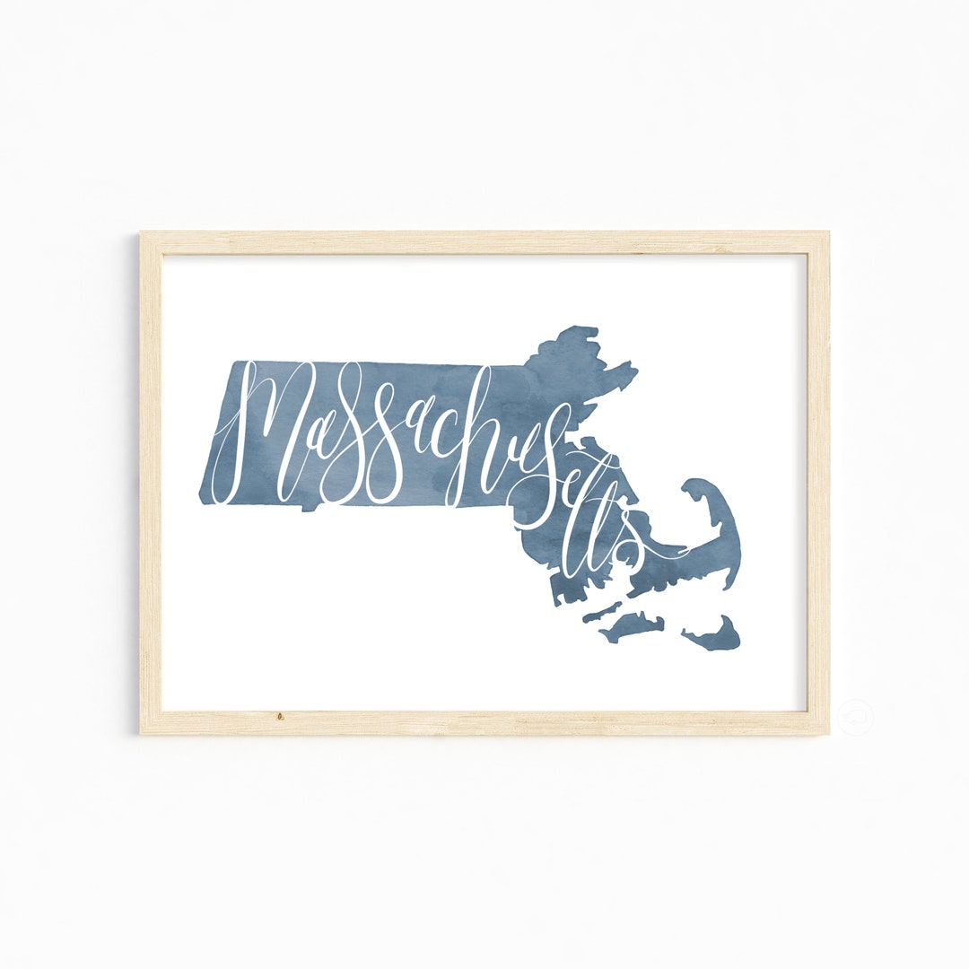 Massachusetts Hand Lettering Print. Massachusetts Home Decor. State of ...