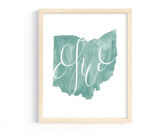 Hand Lettered Ohio Watercolor Print. Hand Lettered State Illustration ...