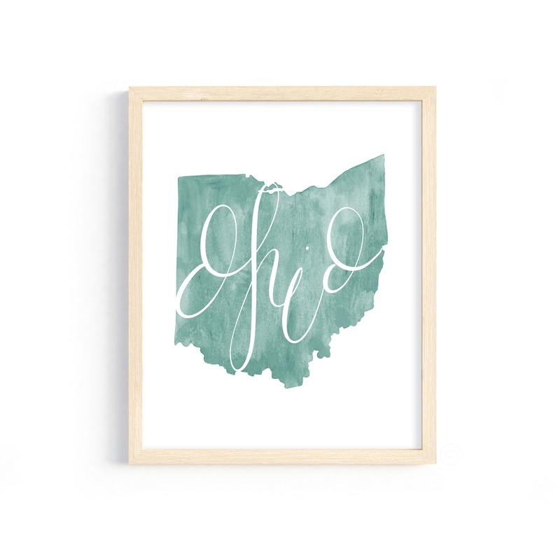 Hand Lettered Ohio Watercolor Print. Hand Lettered State Illustration ...