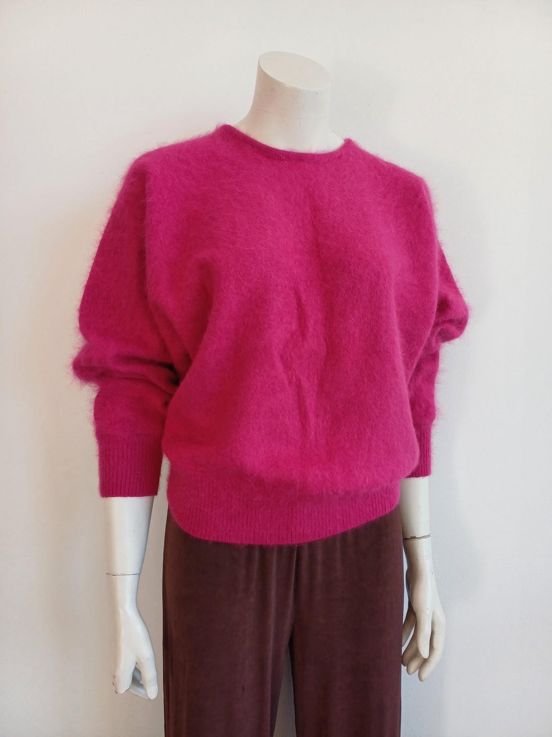 Fuchsia Hairy ANGORA Pullover Korean Sweater Crew Hairy Wool M/S ...